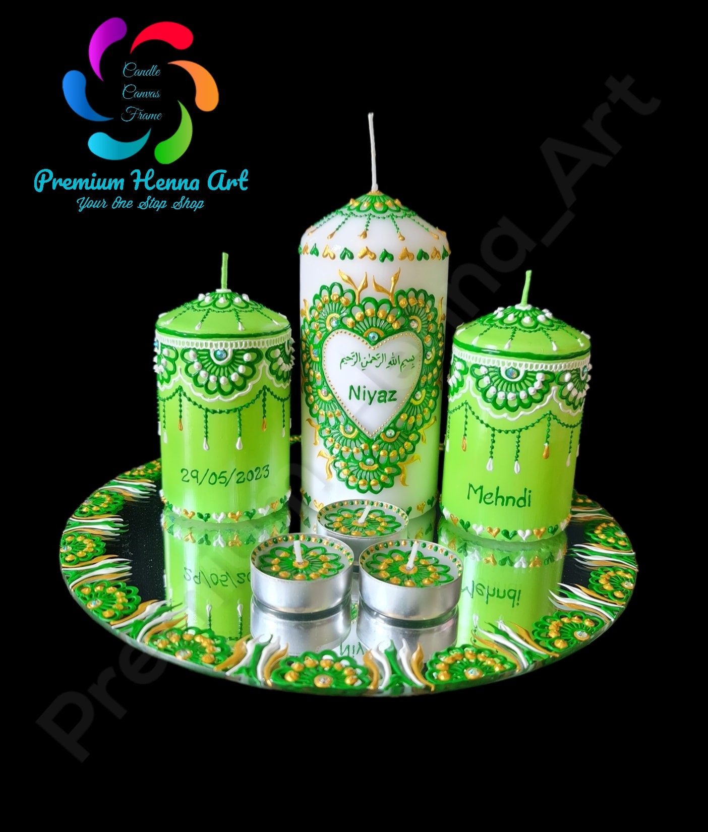 Decorated Personalised Henna Mehndi Candles, Wedding, Christmas ...