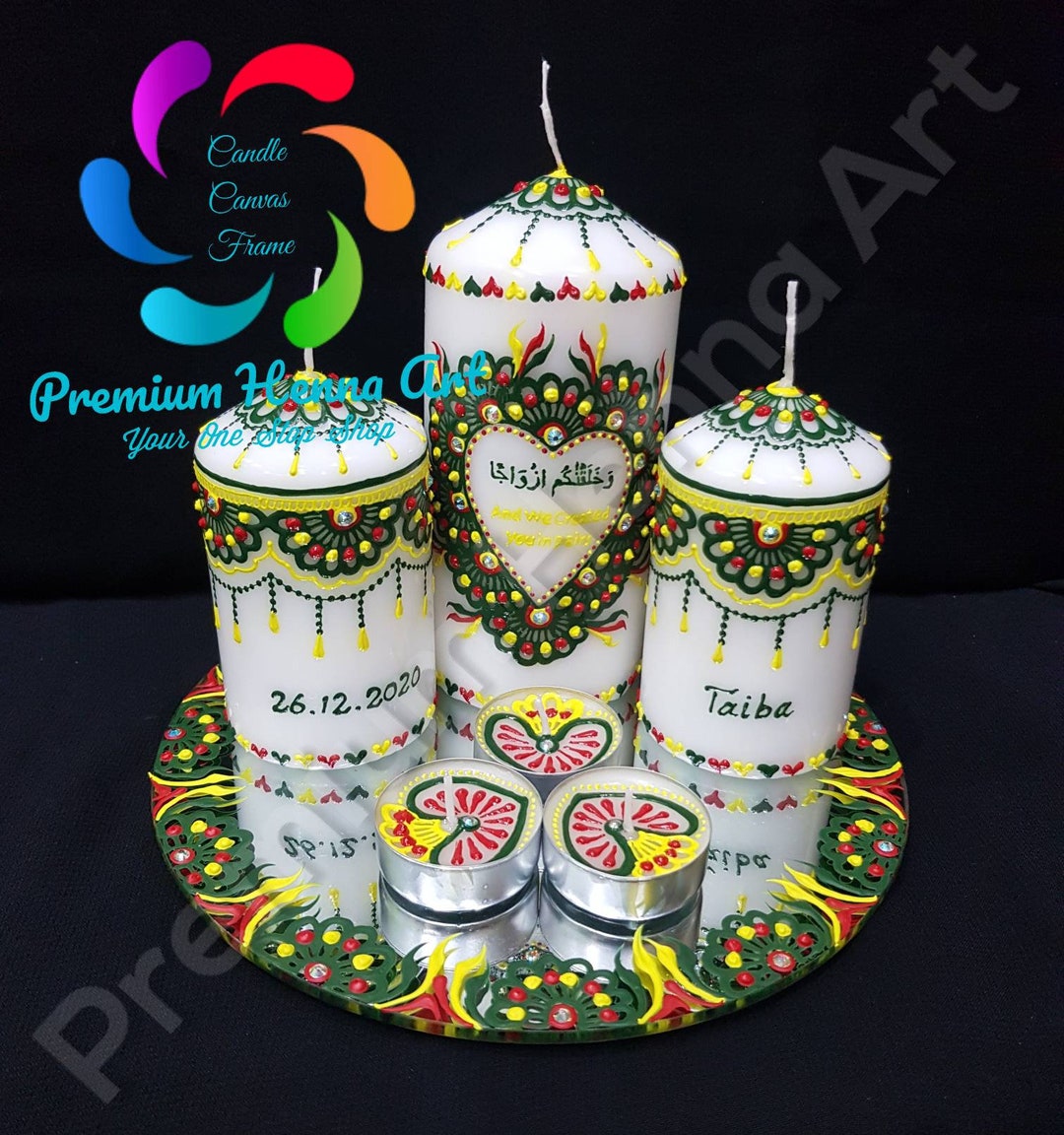 Decorative Personalised Henna Mehndi Candles, Wedding, Christmas ...