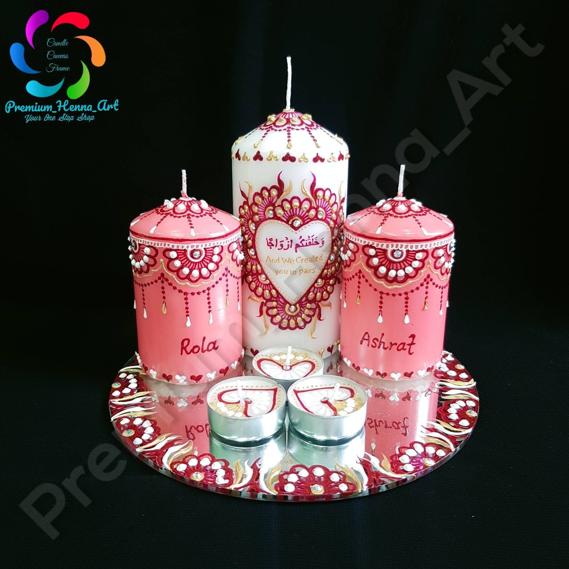 Decorative Personalised Henna Mehndi Candles, Wedding, Christmas ...