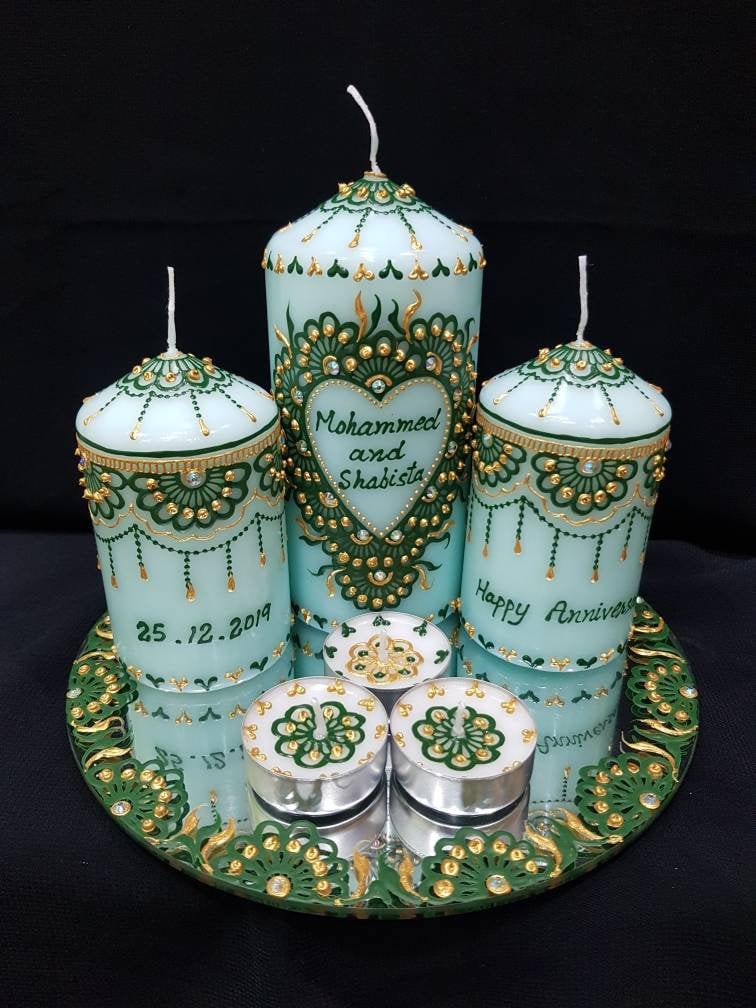 Decorative Personalised Henna Mehndi Candles, Wedding, Christmas ...