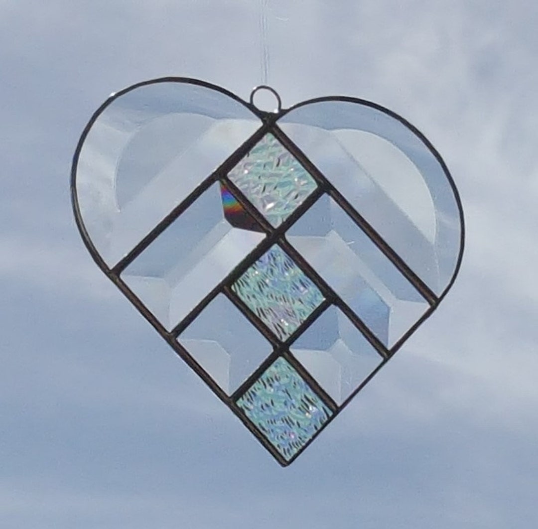 Beveled Glass Heart With Iridescent Accents - Etsy
