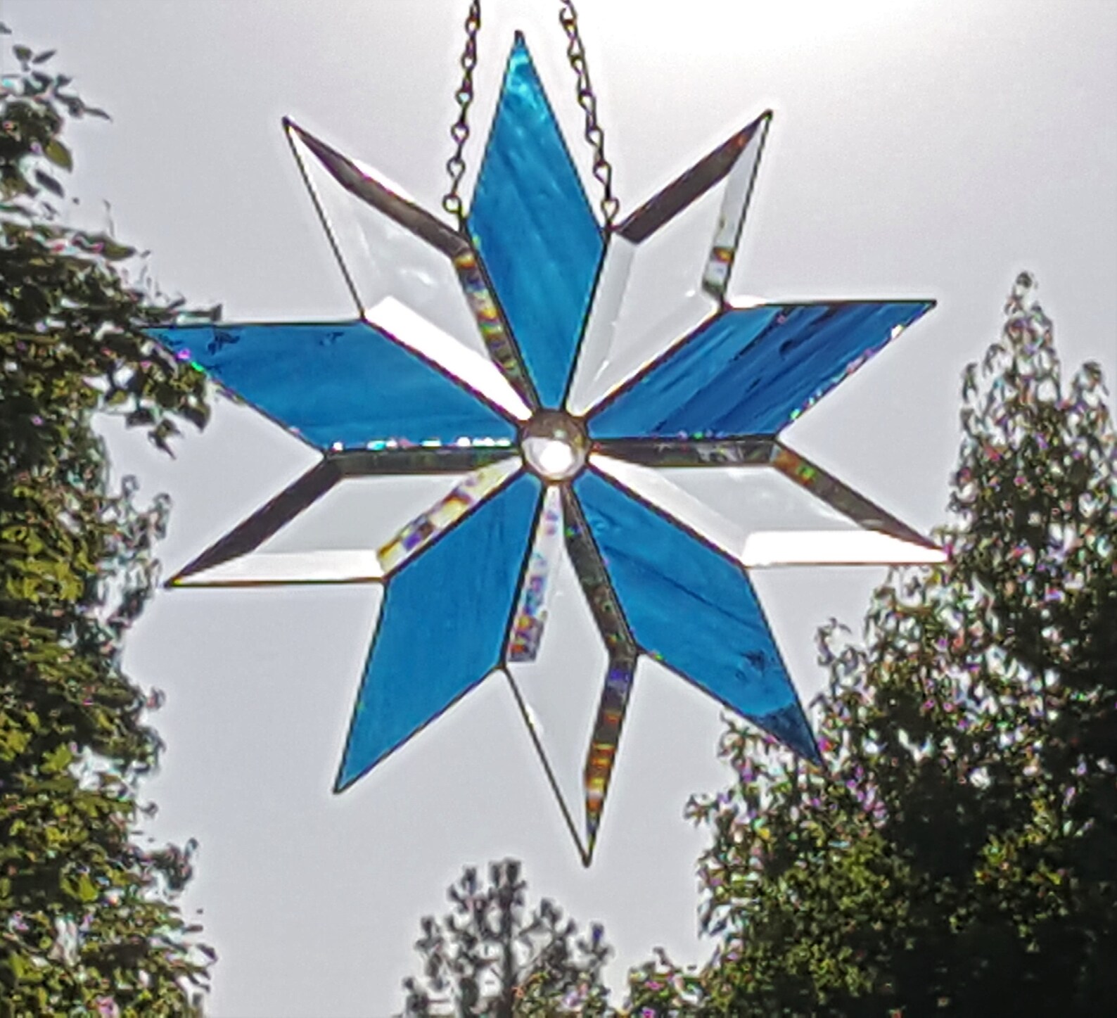 Streaky Blue and Beveled Glass Star | Etsy