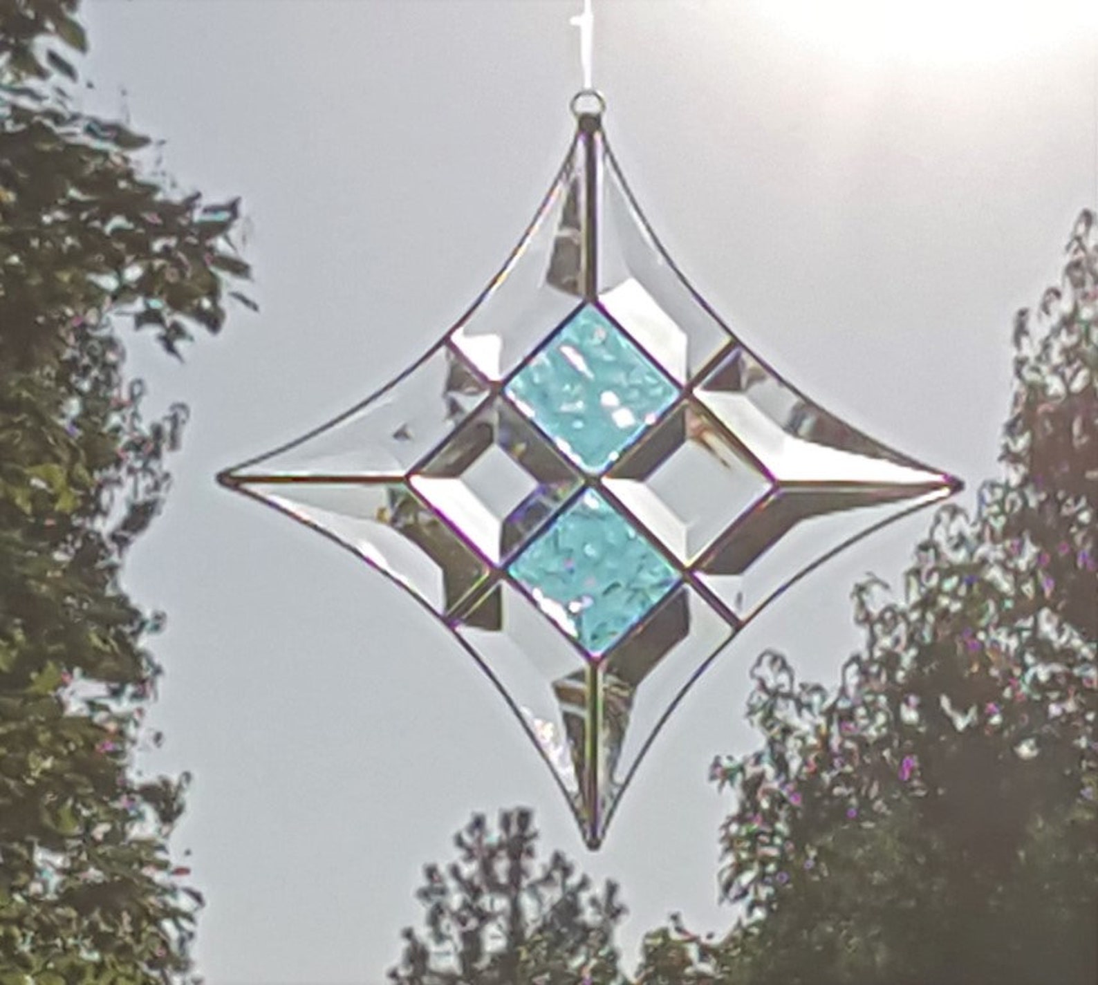 Beveled Glass Diamond With Light Turquoise | Etsy