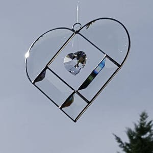 Beveled Glass Heart With Crystal - Etsy
