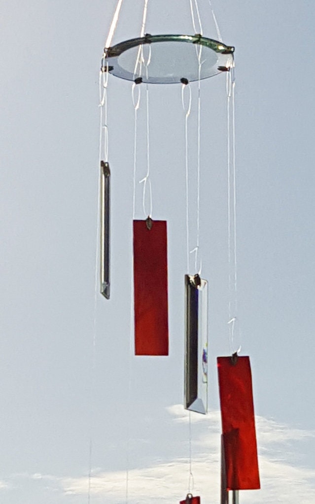 Red and Beveled Glass Windchime - Etsy