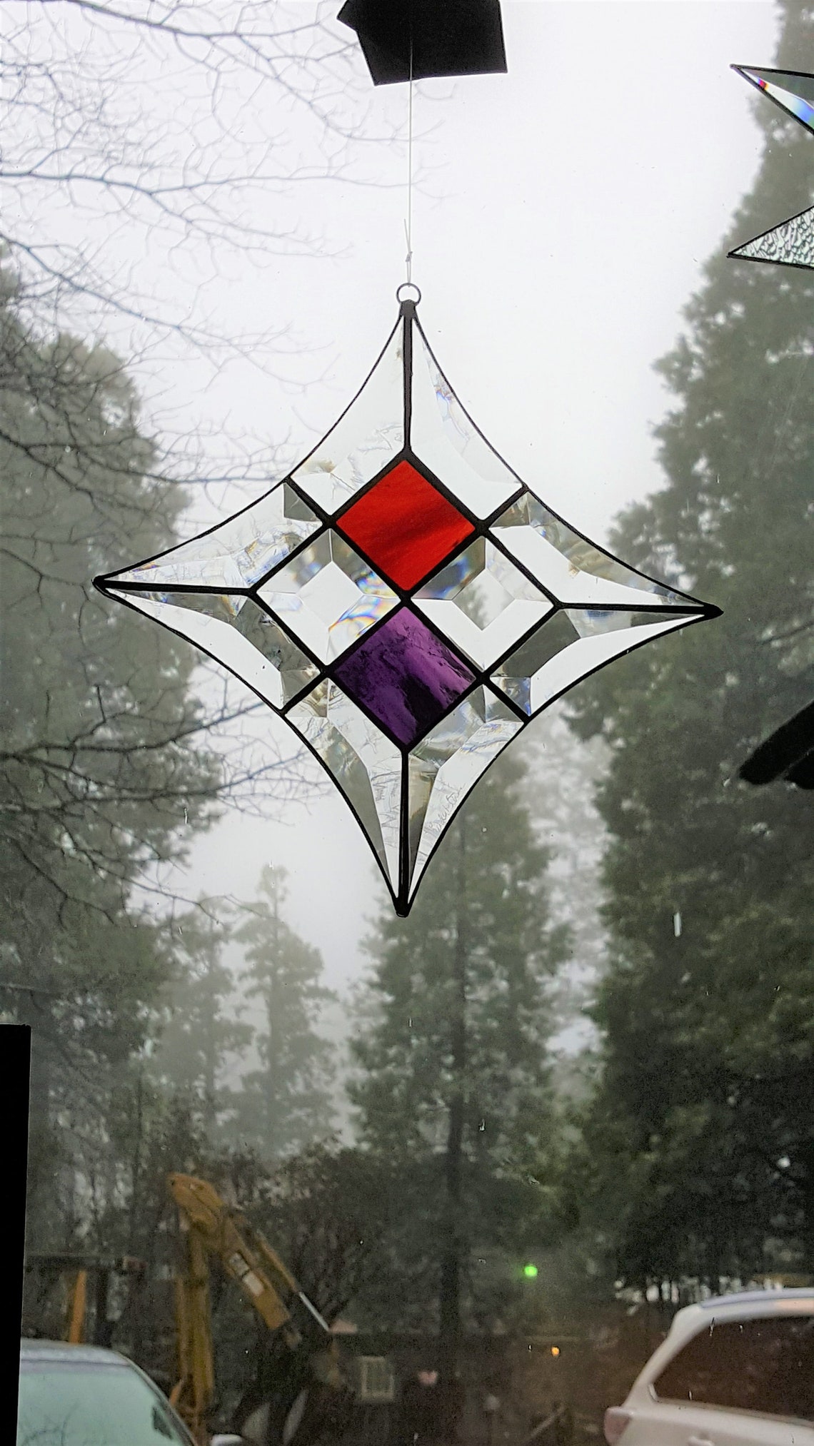 Beveled Glass Diamond With Red and Purple - Etsy