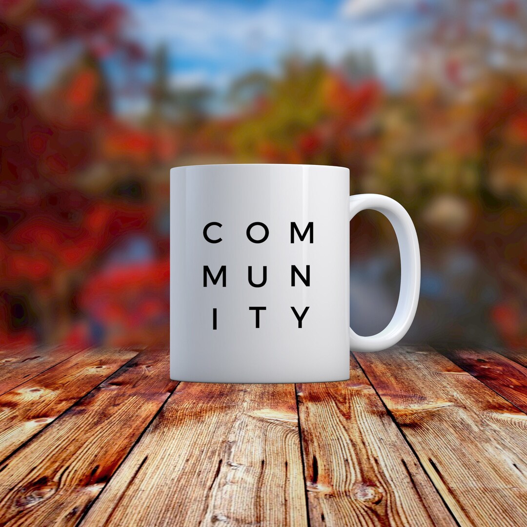 Community Mug, Word of the Year Coffee Mug, Minimalist Black and White ...