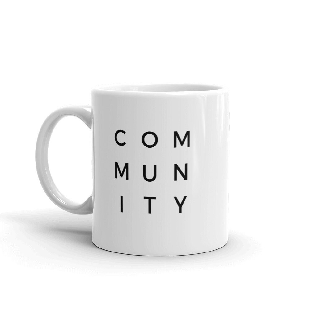 Community Mug, Word of the Year Coffee Mug, Minimalist Black and White ...
