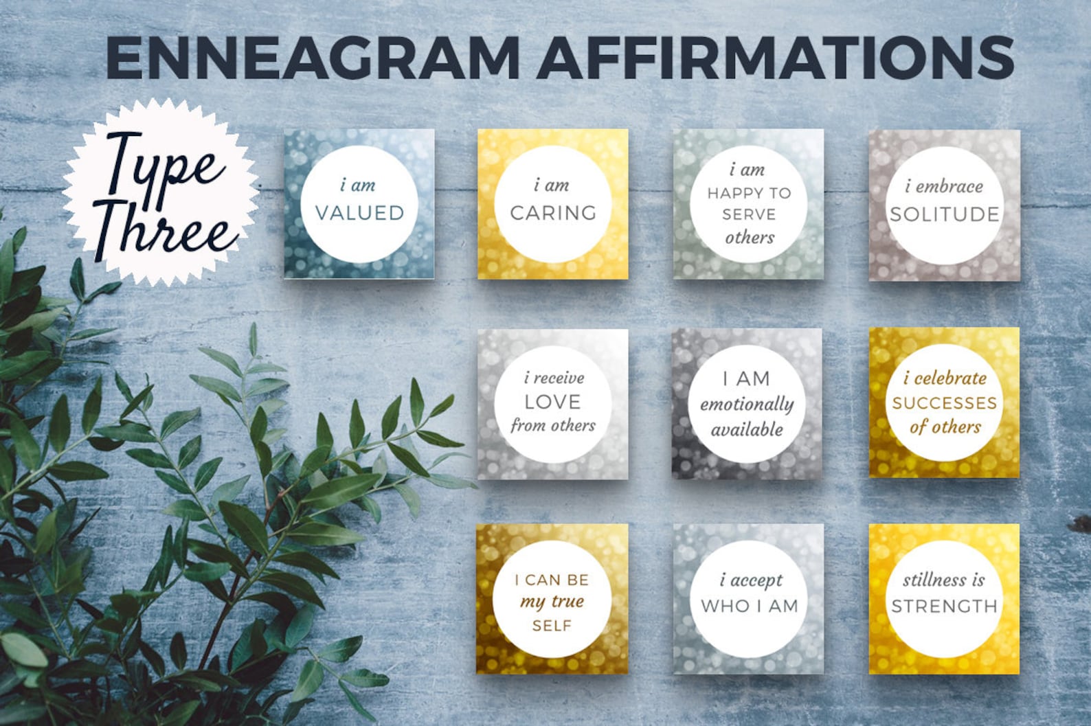 Enneagram 3 Affirmation Cards, Type Three Self Care, Enneagram 3 Growth ...