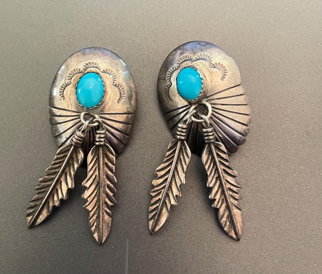 STC Concha and Feathers Navajo Native American Turquoise and Sterling ...