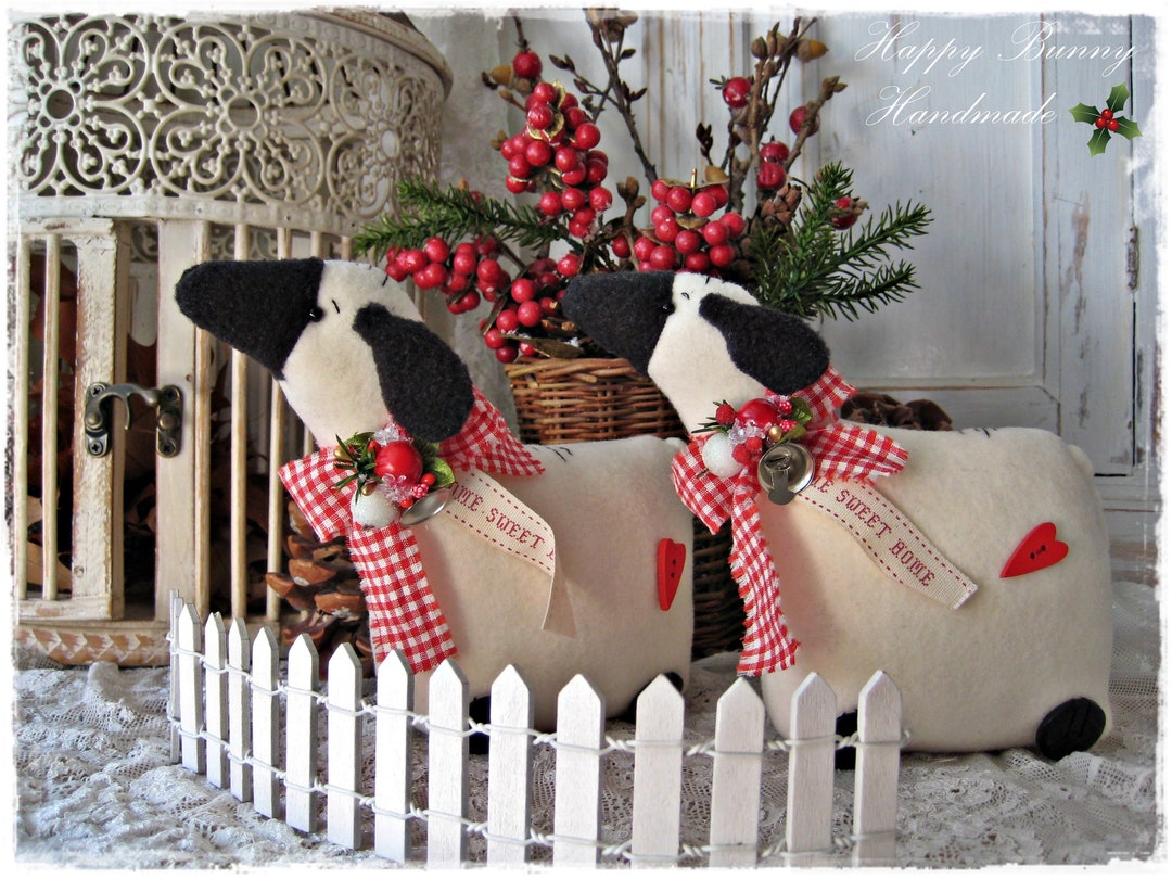 Sheep Doll Set Christmas Decor Textile Doll Sheep Soft Primitive Dolls ...