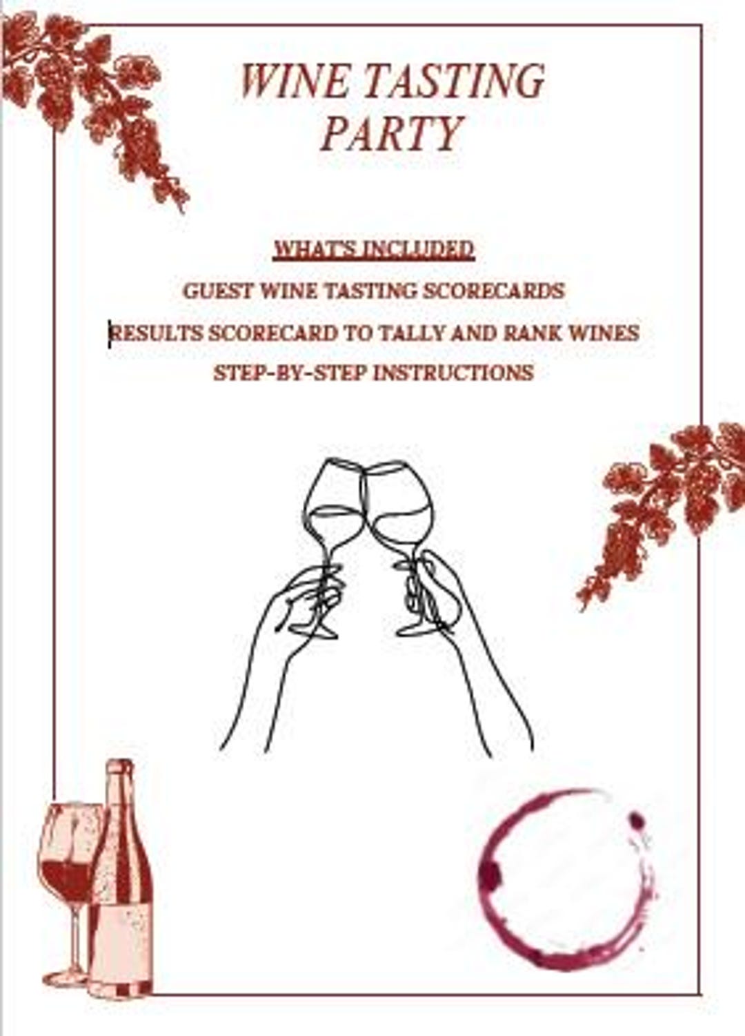 Blind Wine Tasting Party Kit: Printable Scorecards & Instructions ...