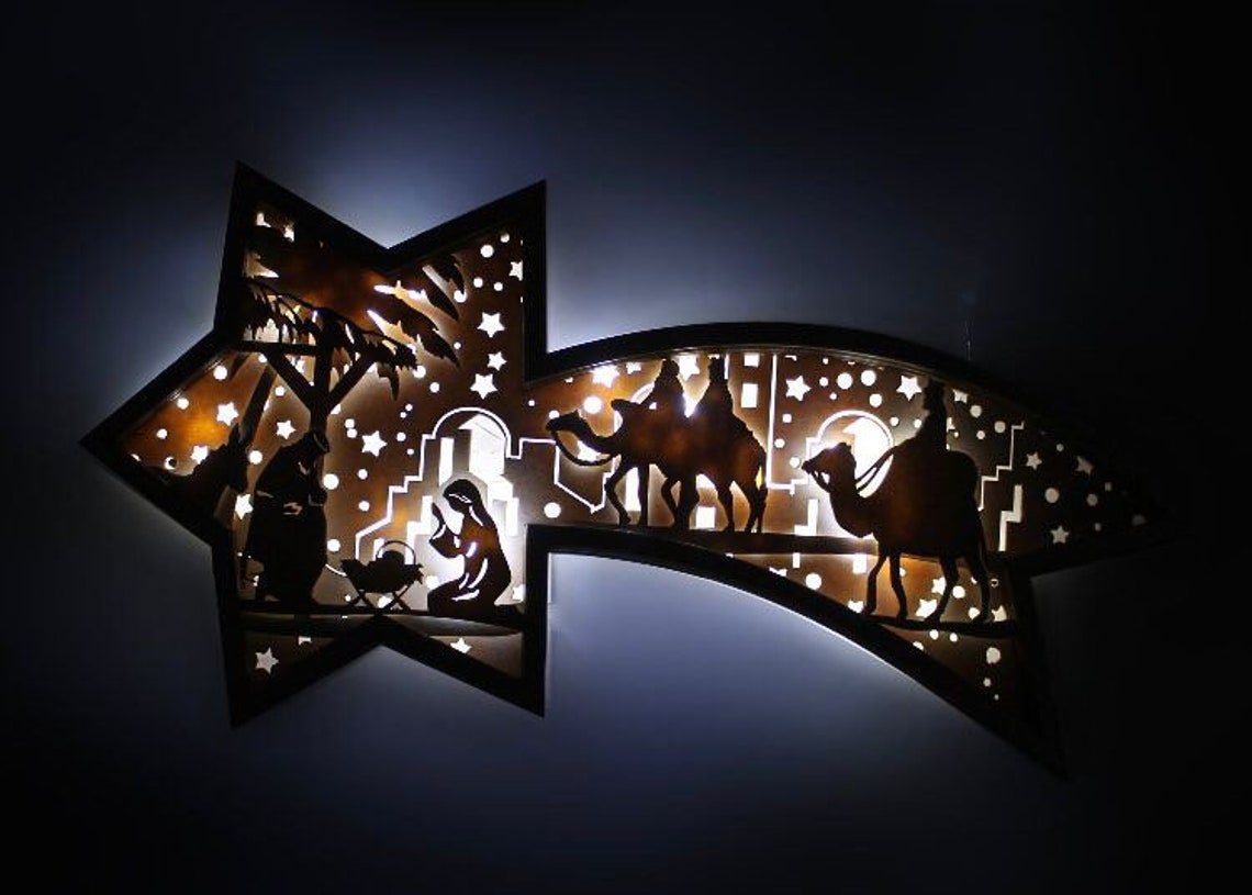 Wooden LED Light Nativity Scene Bethlehem Star Manger Jesus - Etsy UK