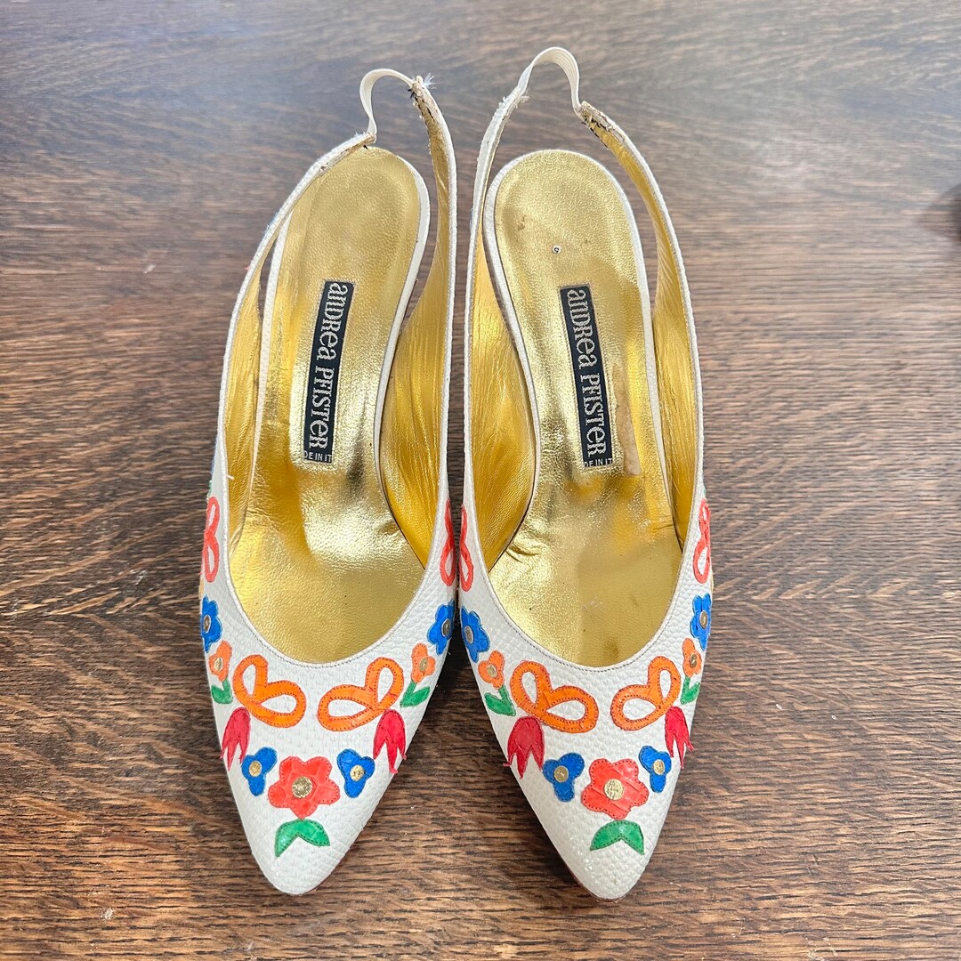 Vintage 1980s Andrea Pfister Floral White Leather Pumps - Etsy