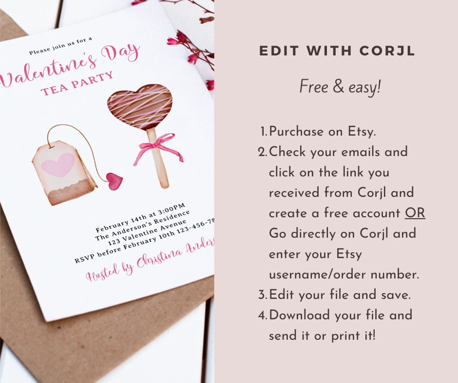 Editable Valentine's Day Tea Party Invitation // Printable Tea ...