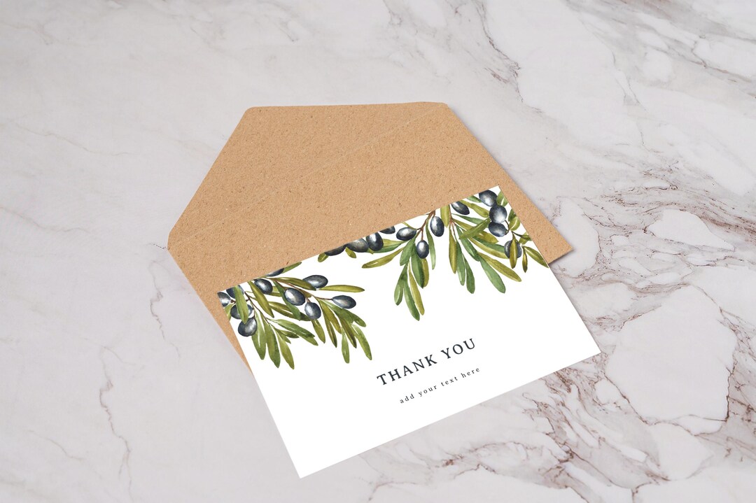 Olive Thank You Card | Printable Olive Tree Invitation | Editable Thank ...