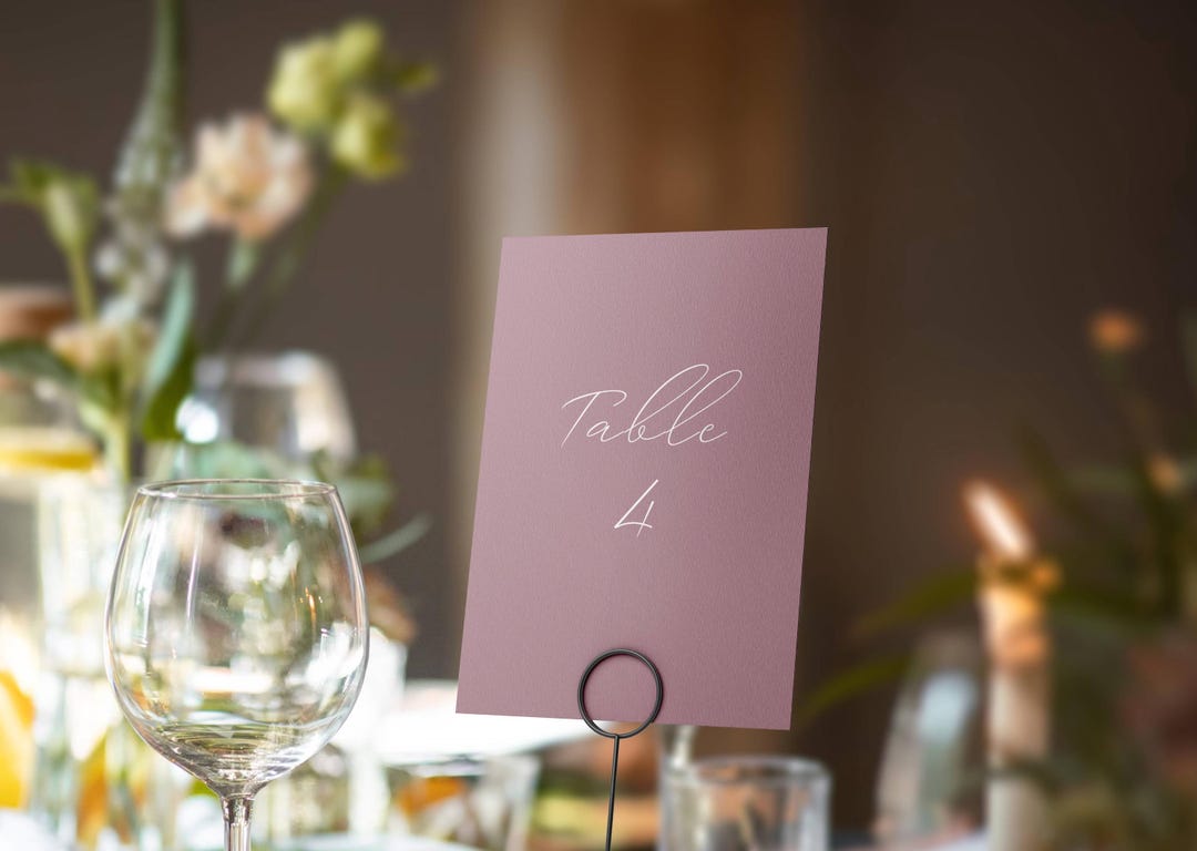 Minimalist Mauve Wedding Table Numbers Printable Elegant Wedding ...