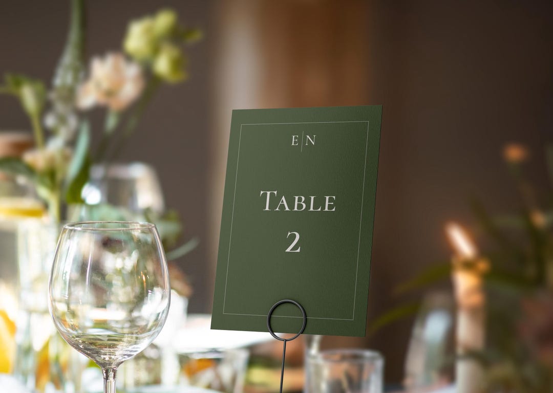 Elegant Olive Green Wedding Table Numbers With Monogram | Printable ...