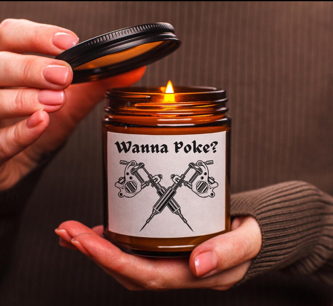 Wanna Poke Tattoo Gun Candle multi-size, Multiple Scent, Amber Jar W ...