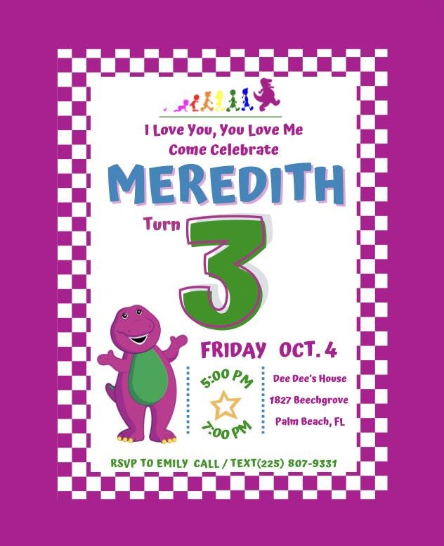 Barney Party Invitation Party City Barney Birthday