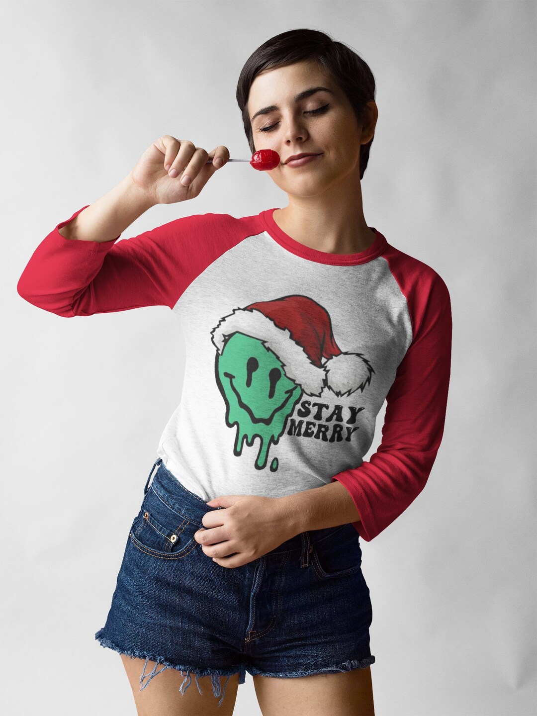 Stay Merry Long Sleeve Drippy Smiley Christmas Shirt Trendy Christmas ...