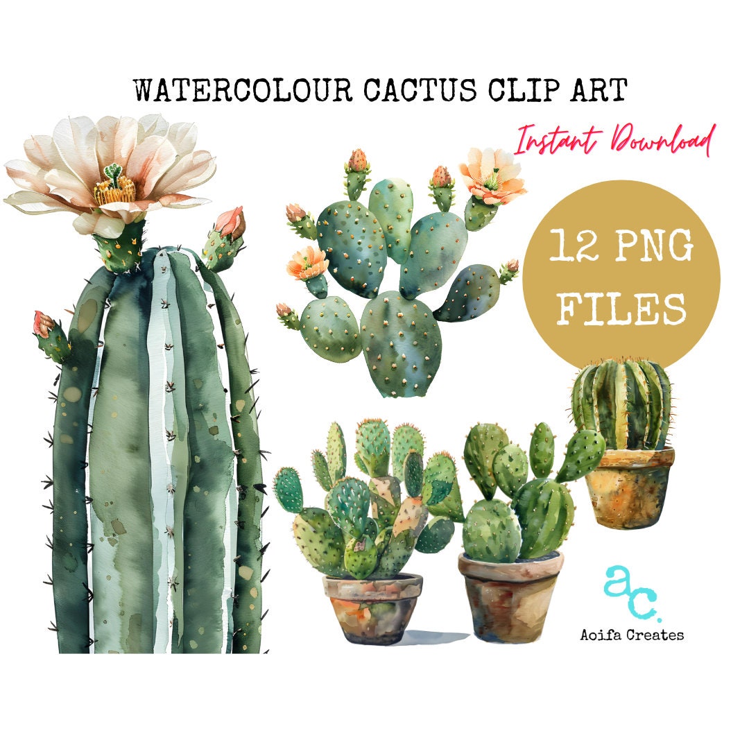 Watercolor Cactus Clipart Bundle Commercial Use Included, Cactus ...