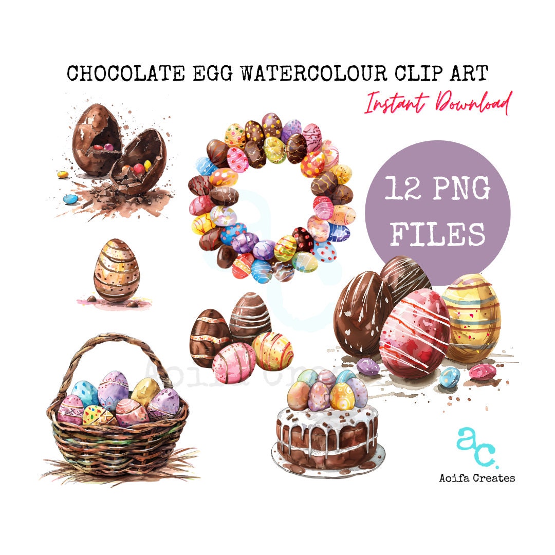 Chocolate Egg Watercolor Clipart Bundle Commercial Use Included, Easter ...