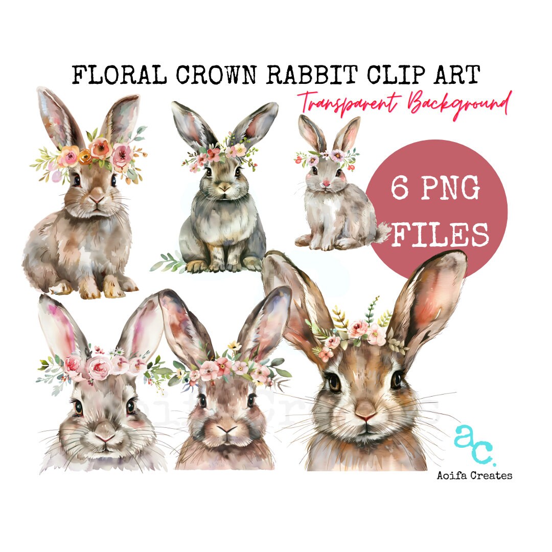 Floral Crown Rabbits Clipart Bundle Commercial Use Included, Wildflower ...