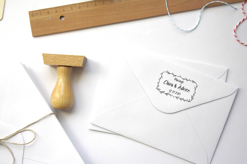 Custom Wedding Stamp, Cottage Rustic Style, Personalized Invitation ...