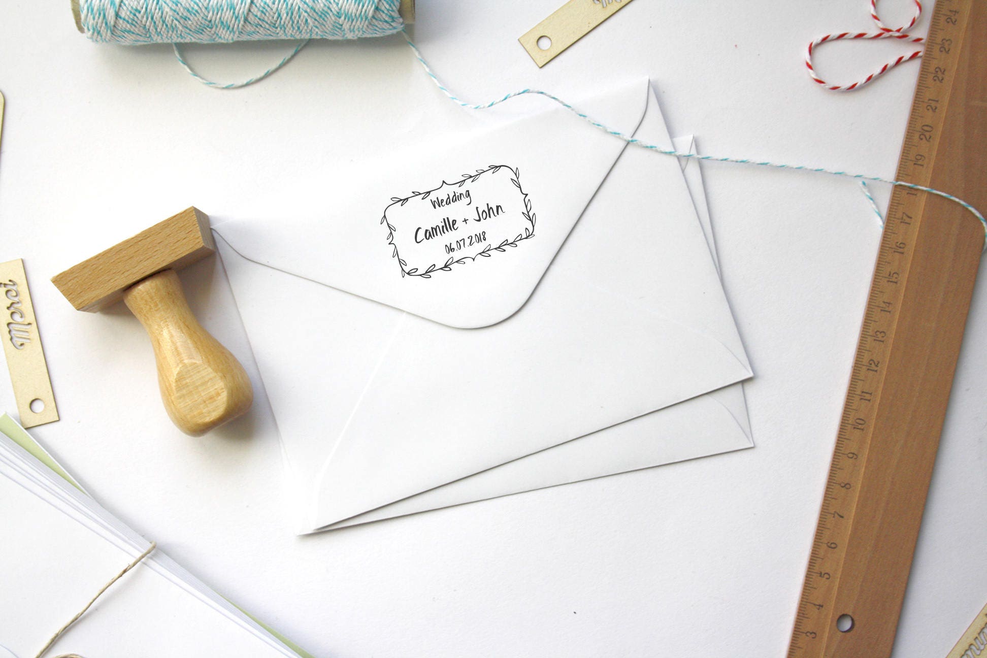 Custom Wedding Stamp, Cottage Rustic Style, Personalized Invitation ...