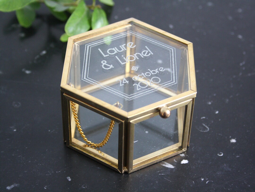 Custom Glass and Metal Wedding Ring Box, Geometric Vintage Art Deco ...