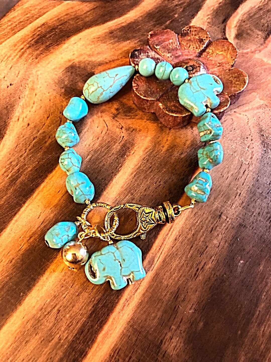 Turquoise Bracelet With Turquoise Elephant ,gypsyjewelry , Hippy ...