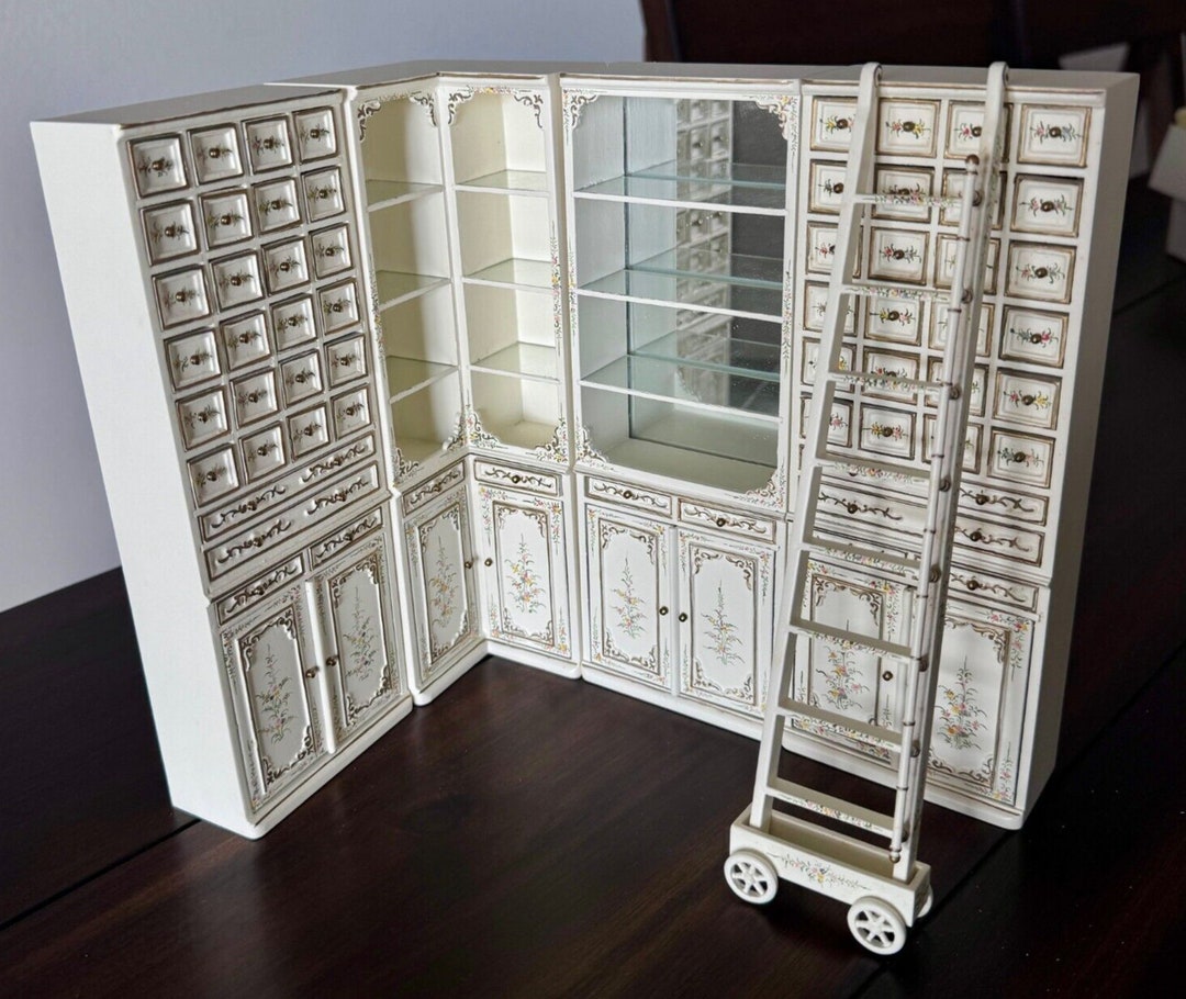 Dollhouse Miniature Complete Hand Painted Library Set in White by ...