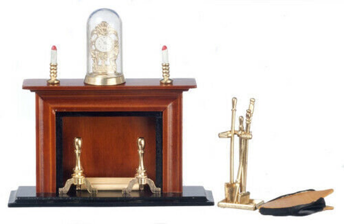 Dollhouse Miniature Walnut Fireplace Set of 7 - Etsy