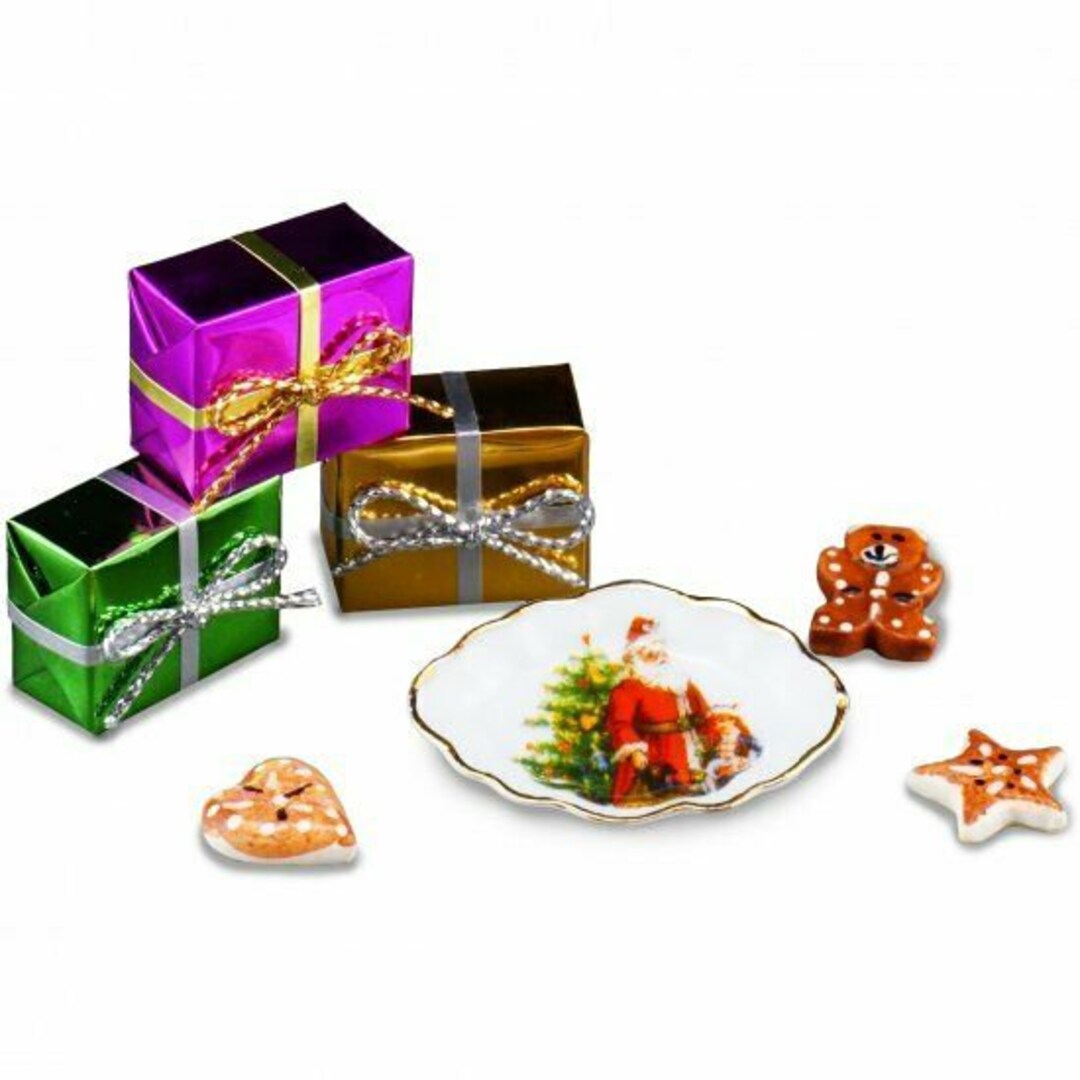 Reutter Porcelain Christmas Presents & Cookie Plate Dollhouse Miniature ...