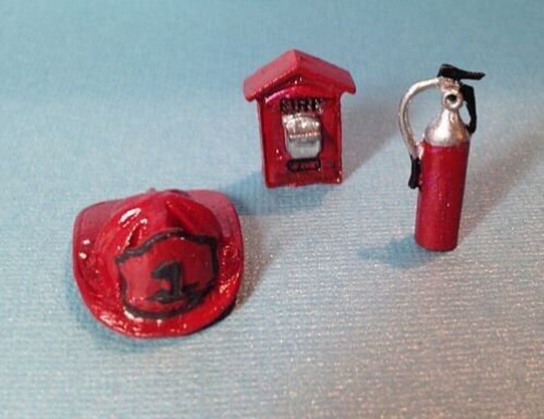 Dollhouse Miniature Kit: Boy's Fire Hat, Alarm Box and Extinguisher - Etsy