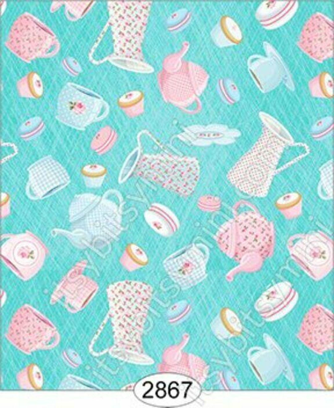 Dollhouse Halfcale Wallpaper - Tea for Two Teacup Toss on Blue - Etsy