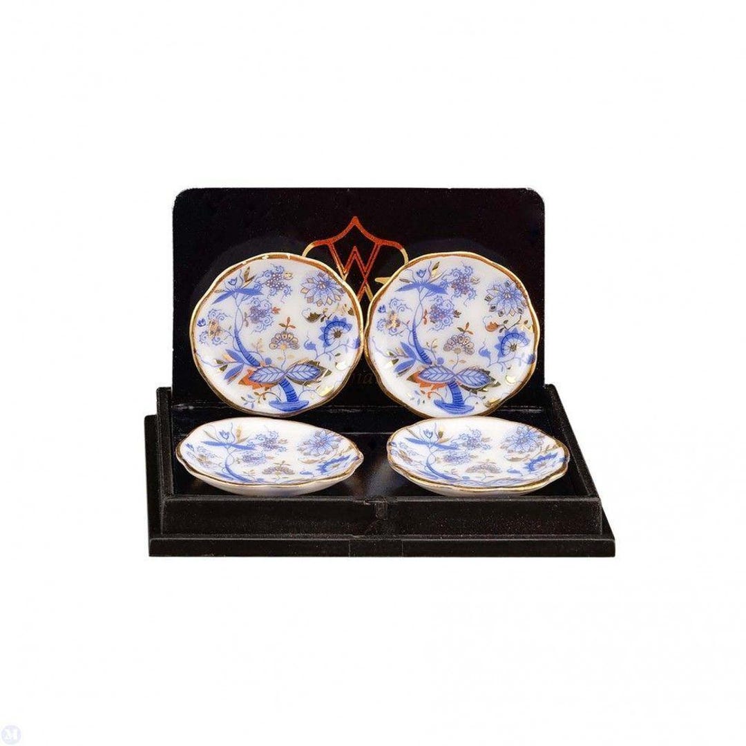 Reutter Porcelain - Dollhouse Miniature Blue and Gold Dinner Plates Set ...