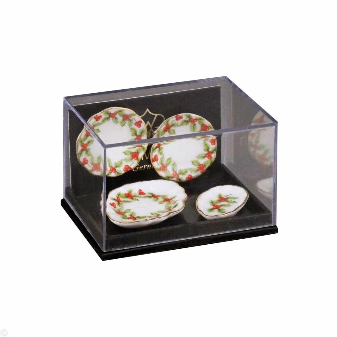Reutter Porcelain Dollhouse Miniature 2 Dinner Plates/dishes, Mistletoe ...