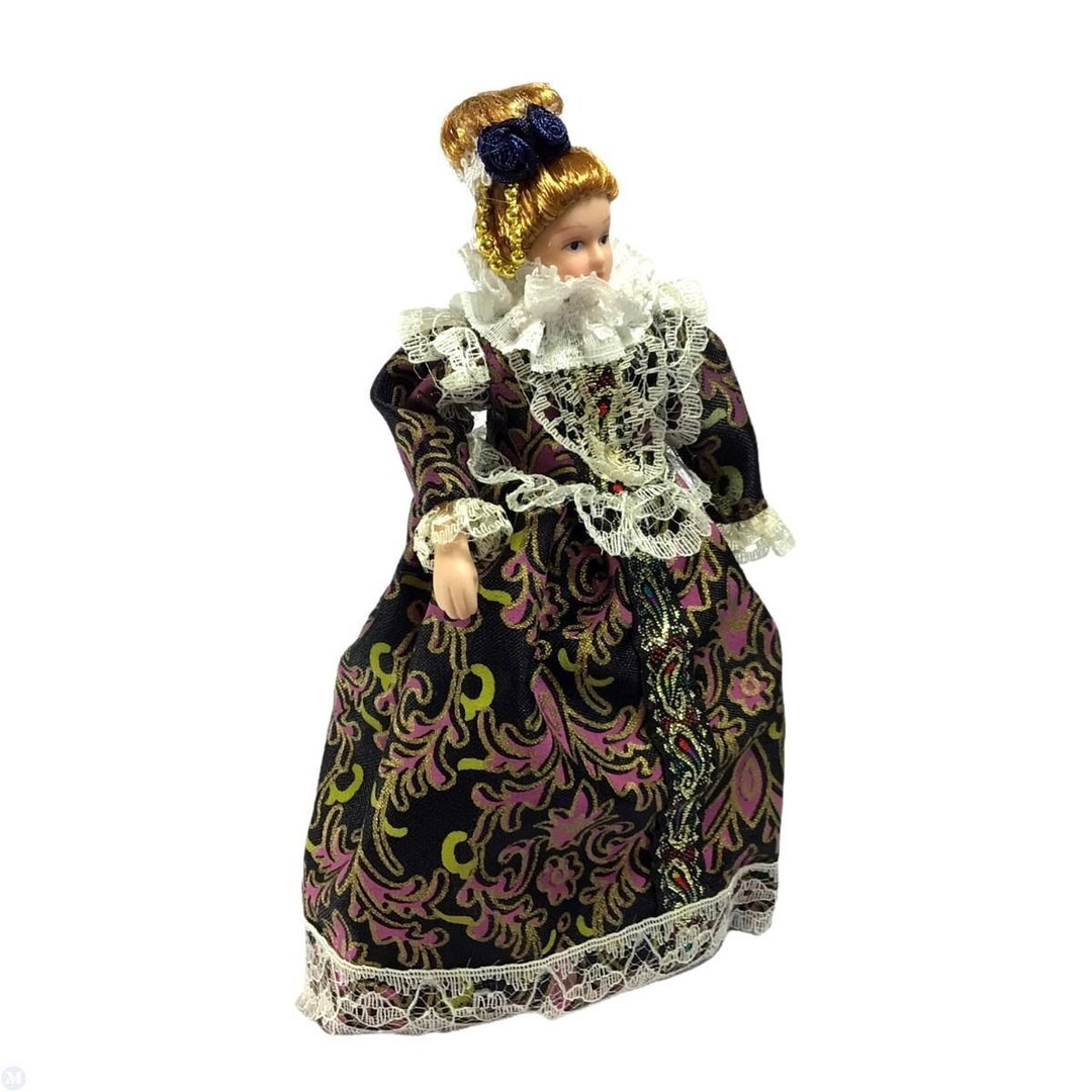Dollhouse Victorian Porcelain Doll in Tudor Style Dress With Ruff - Etsy