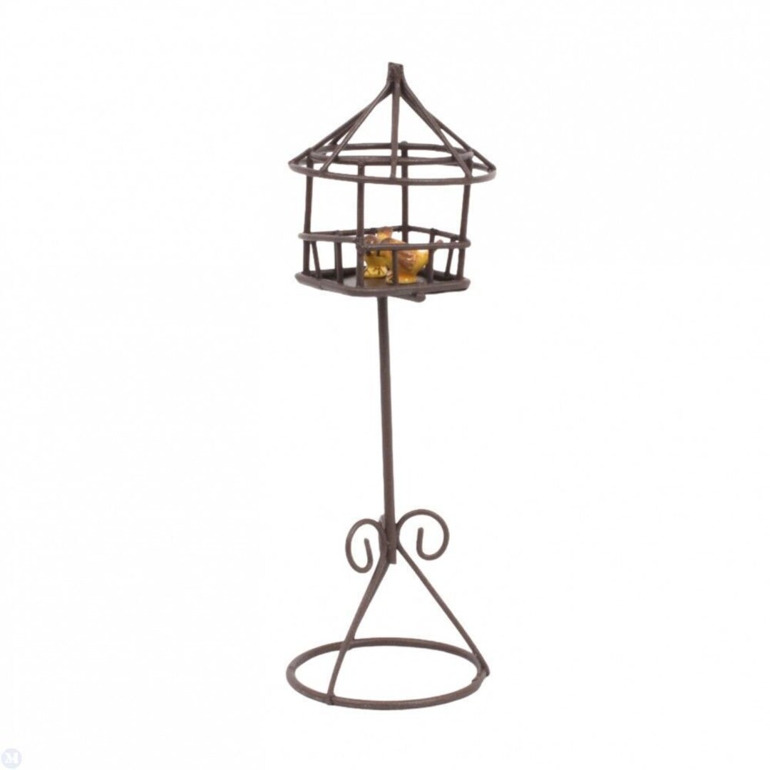 Reutter Porcelain Dollhouse Miniature Brown Metal Birdcage With Birds ...