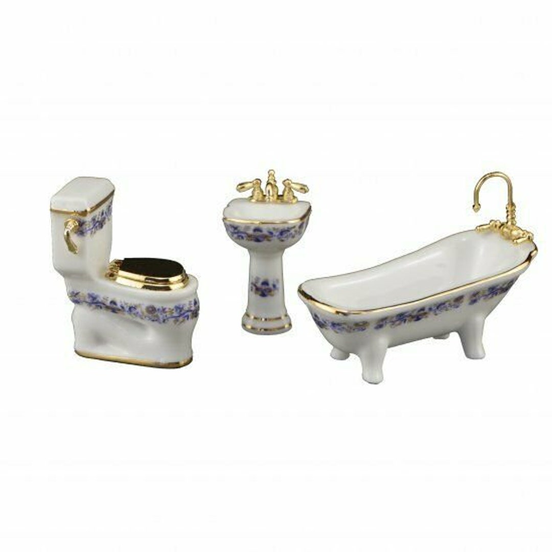 Blue Onion Bathroom Set Half Scale by Reutter Porcelain - Etsy