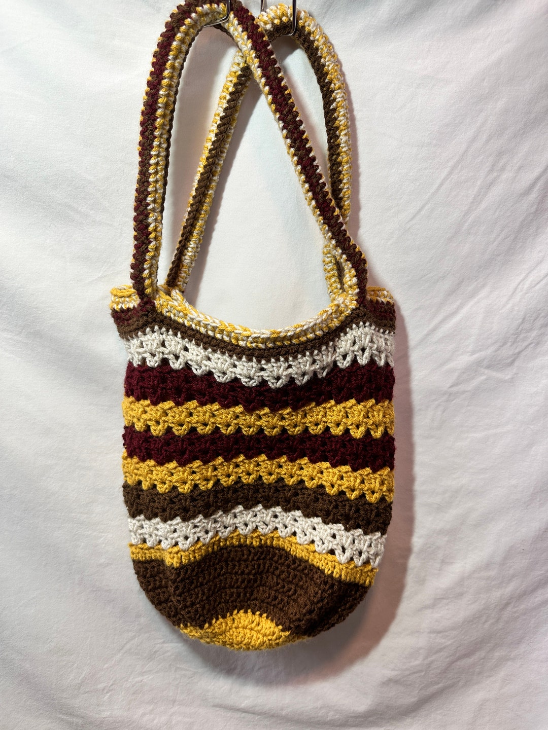 Handmade Crocheted Round Bottom, Lined Bag, Market Bag - Gold, Brown ...