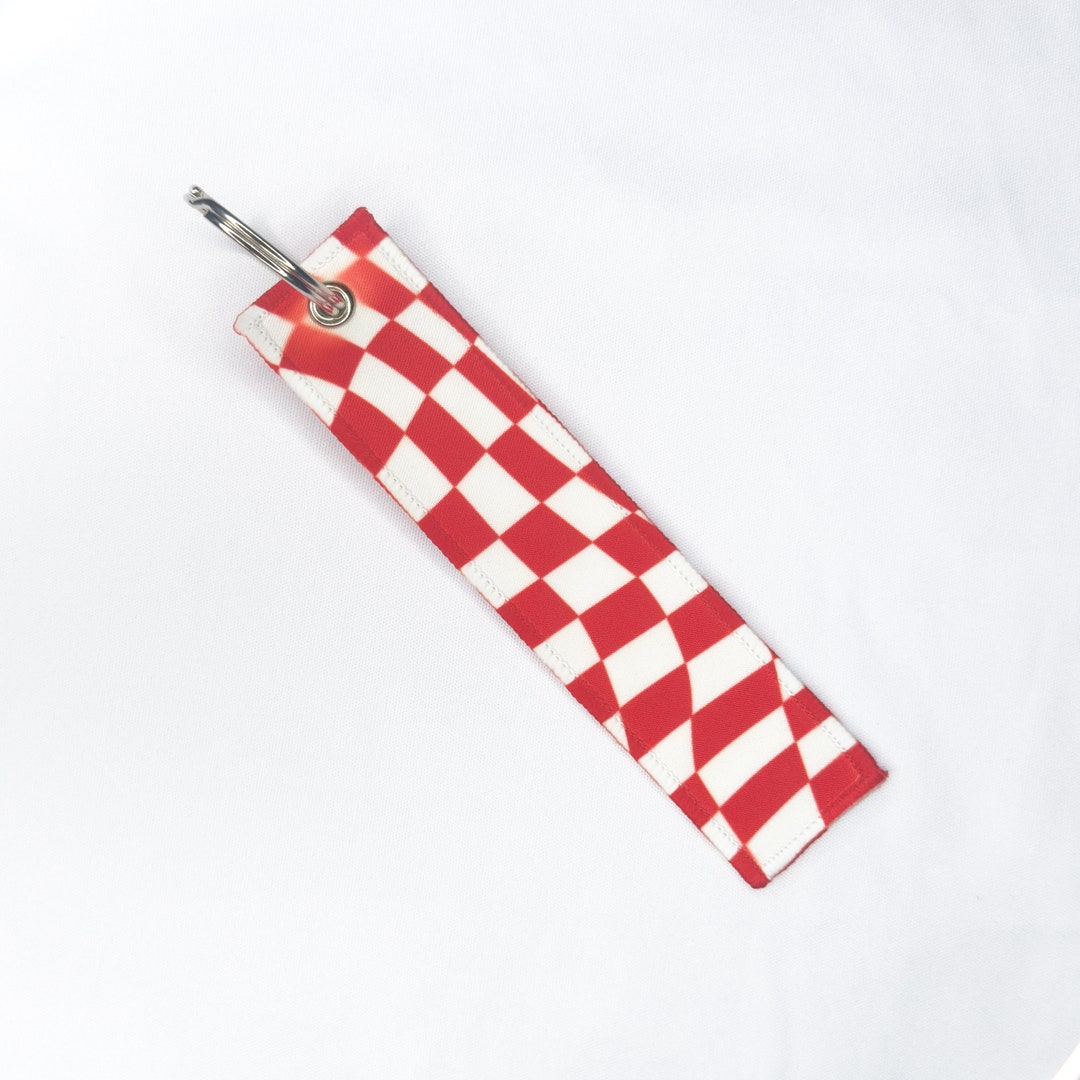 Red Trippy Checkerboard - Fabric Key Tag - Etsy