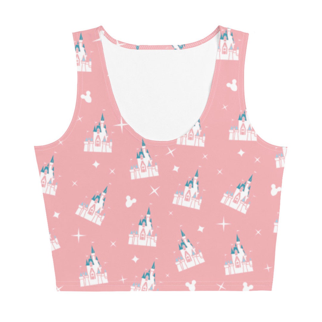 Cinderella Castle Crop Top Mickey Balloon Disney Crop Tank Top Pink ...