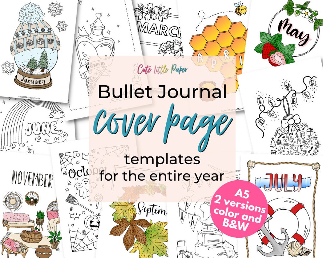Bullet Journal Monthly Cover Pages. A Set of 12 Monthly Divider Pages ...