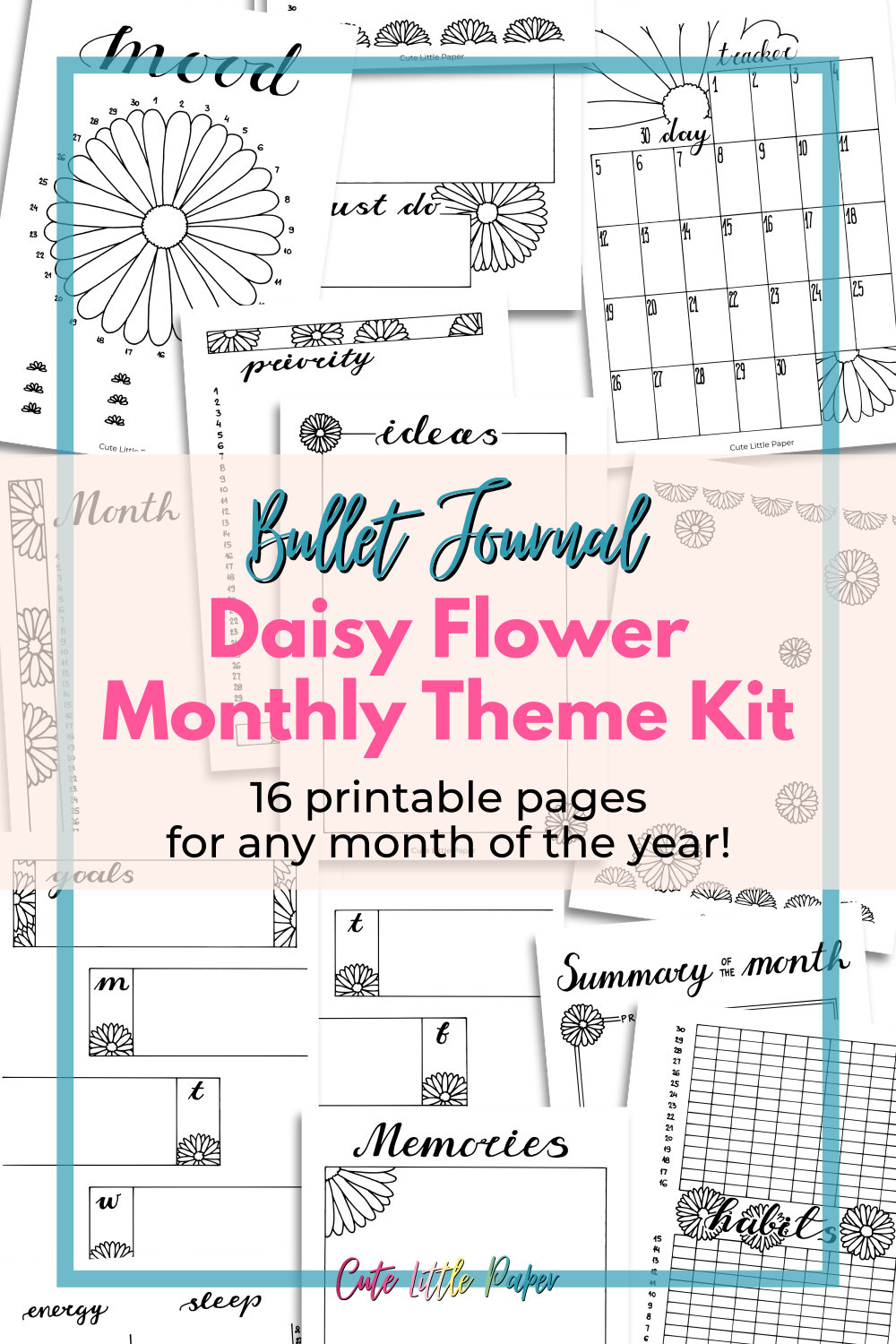 Bullet Journal Daisy Flower Theme Monthly Set. Printable Bullet Journal ...