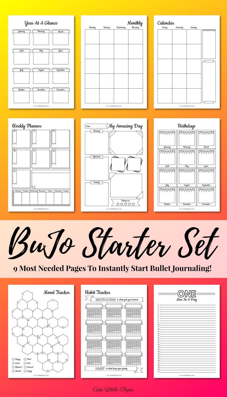 Bullet Journal Starter Set Bullet Journal Pages Printable Templates - Etsy