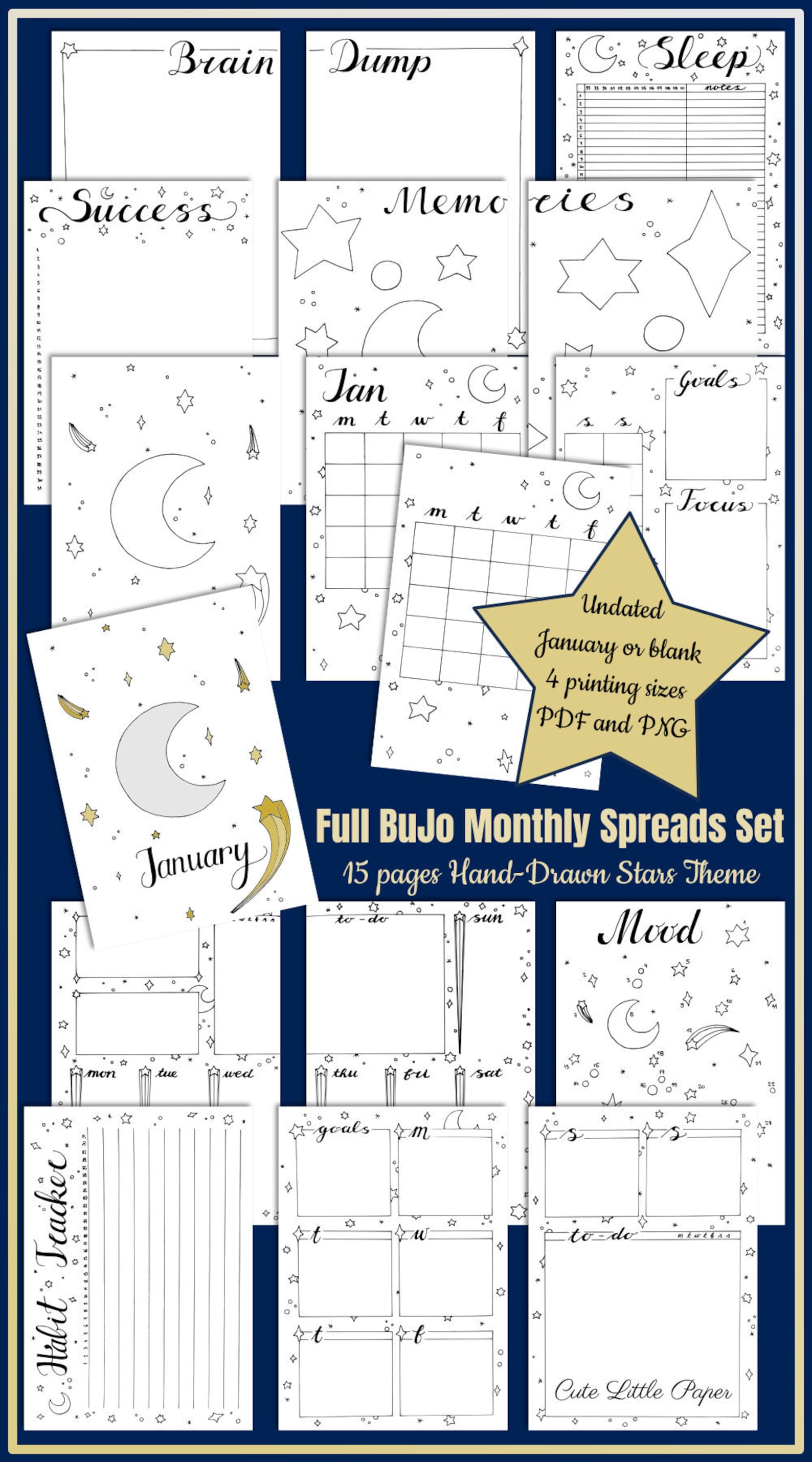 Bujo Monthly Spread Pages. Printable Bullet Journal Templates. - Etsy