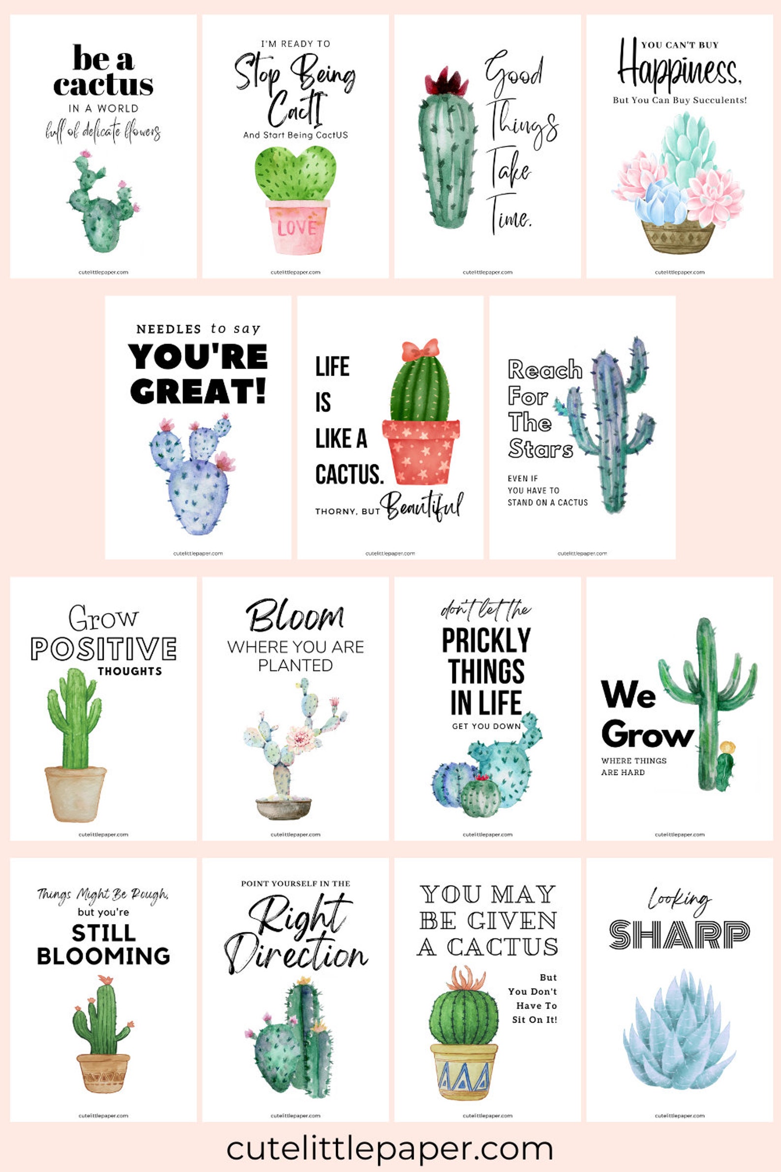 15 Cactus Inspirational Quotes Printable Planner Divider Pages ...